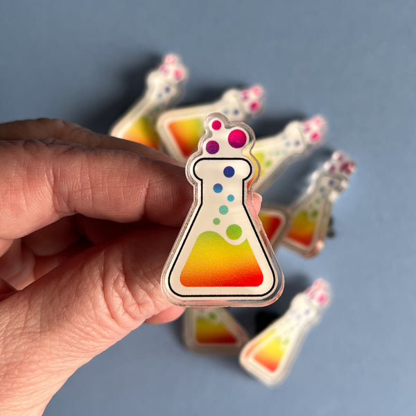 Rainbow Erlenmeyer Flask Acrylic Pin - The Lab Partners Jewelry