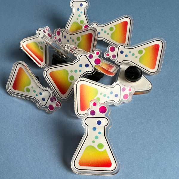 Rainbow Erlenmeyer Flask Acrylic Pin - The Lab Partners Jewelry